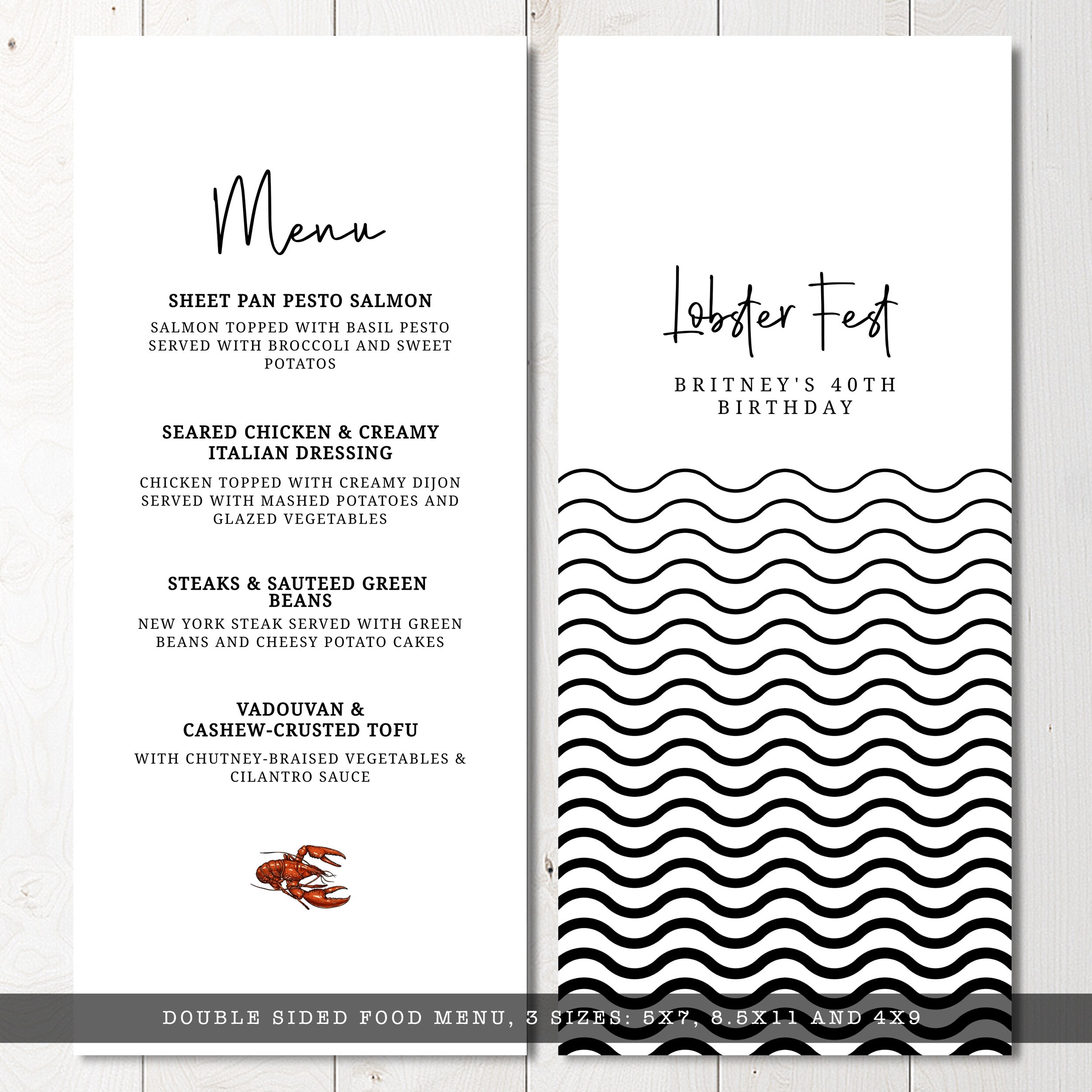 Lobster Dinner Menu, Editable Seafood Theme (corjl Template) - Etsy