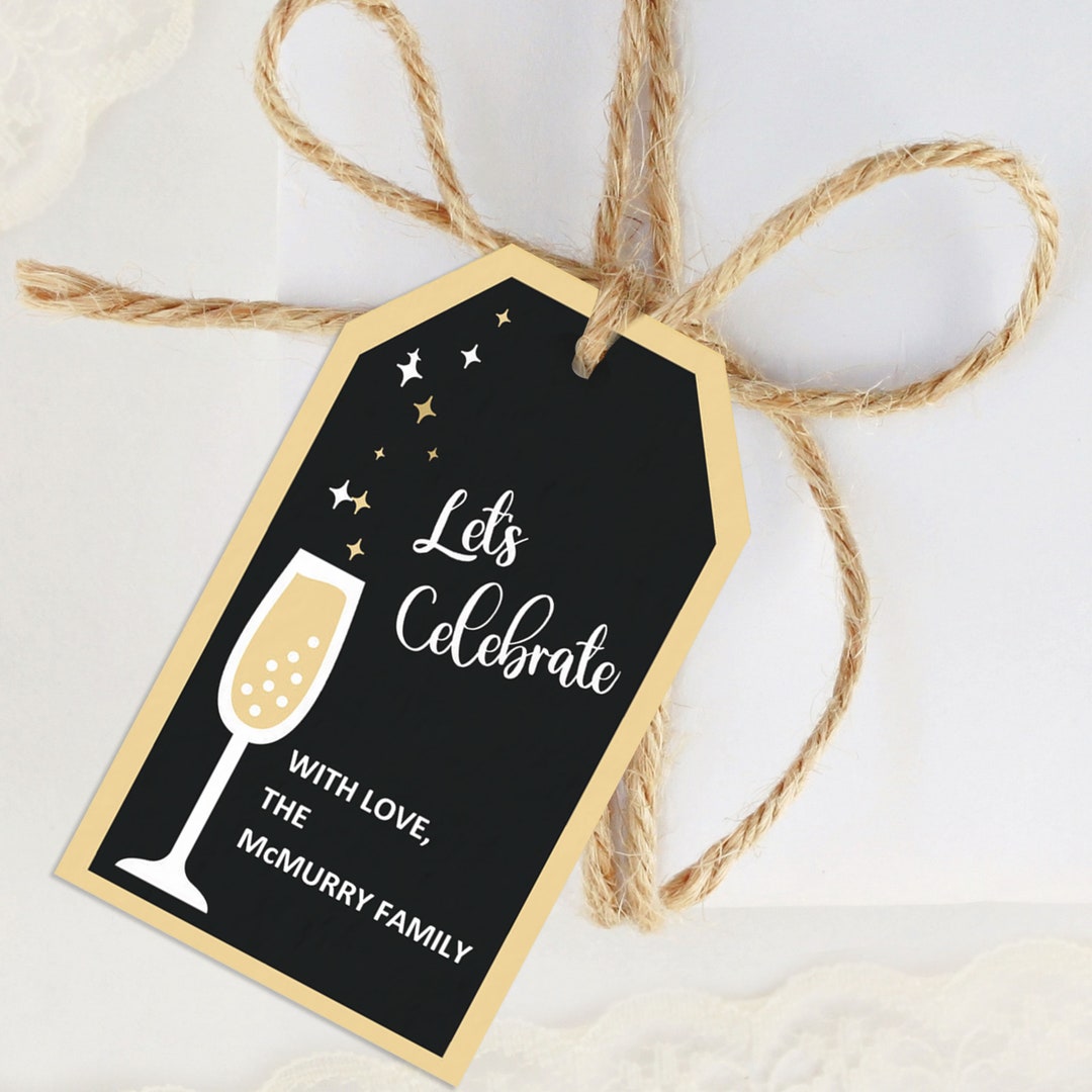 Champagne Bottle Gift Tags, Gold and Black Gift Tag, Holiday Favor Tags ...