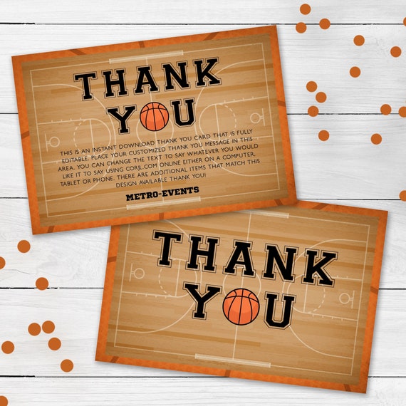 Basketball Thank You Cards, Sports Thank You Notes, Basketball Themed ...
