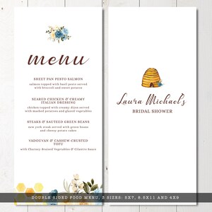 Printable Food Menu, Bee-themed Food Menu Printable, Food Menu, Dinner ...