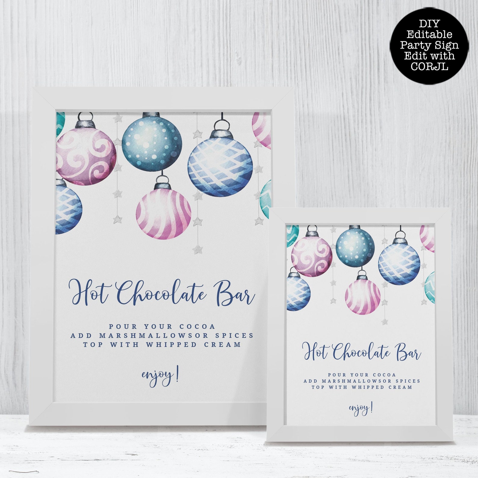 Hot Chocolate Bar Sign and Tags, Ornament Exchange Sign Template ...