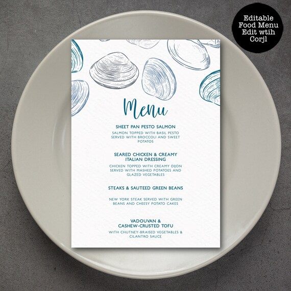 Clam Bake Dinner Menu Custom Menu Food Menu Seafood Themed Menu Elegant Dinner Menu Instant clam-bake-dinner-menu-custom-menu-food-menu-seafood-themed-menu-elegant-dinner-menu-instant
