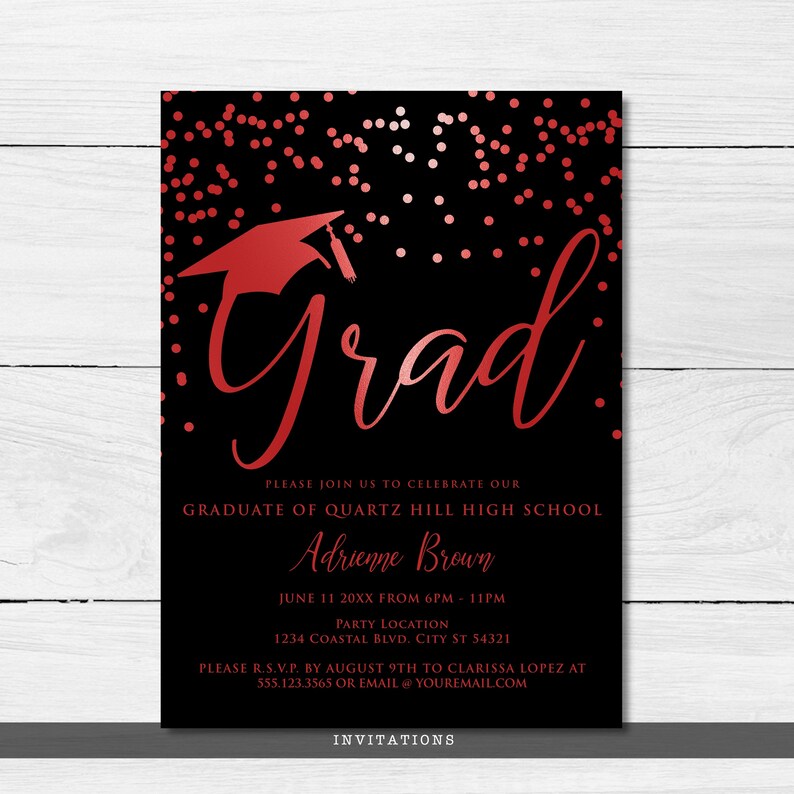 Red Foil Graduation Party Invitations Graduation Party | Etsy