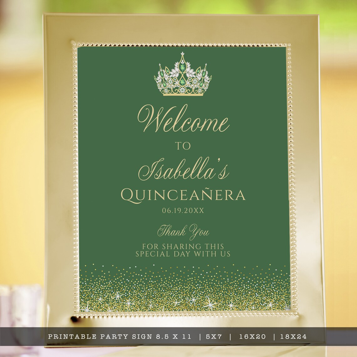 Green and Gold Welcome Sign Printable Sign Gold Glitter - Etsy