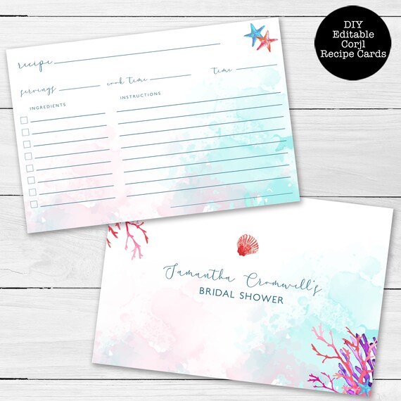 Coral Reef Recipe Card, Ocean Recipe Cards, Corjl Template, Instant ...