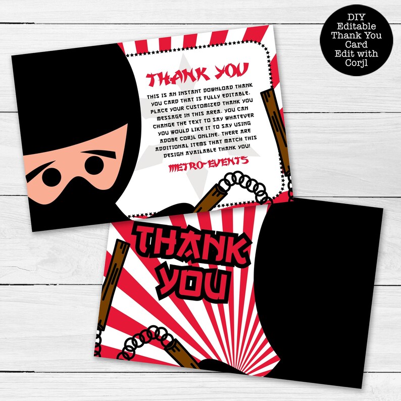 Ninja Thank You Cards Thank You Card Warrior Thank You | Etsy