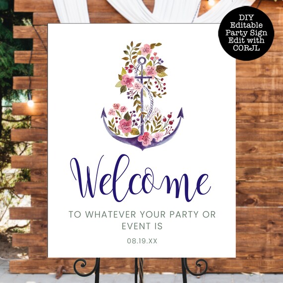Beach Party Welcome Sign, Nautical Sign, Printable Party Sign, Instant ...