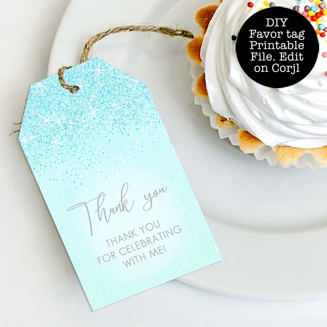 Aqua and Silver Glitter Favor Tags, Aqua Glitter Tags, Aqua Glitter ...