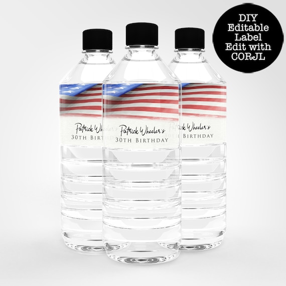 American Flag Water bottle Labels, Printable Drink Labels, Custom ...
