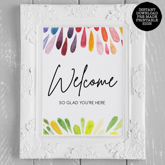 Rainbow Watercolor Welcome Sign, Bridal Shower Welcome Signs, Rainbow ...