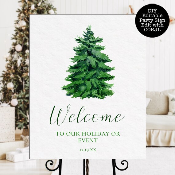 Printable Welcome Sign, Christmas Tree Welcome Signs, Corjl Template ...