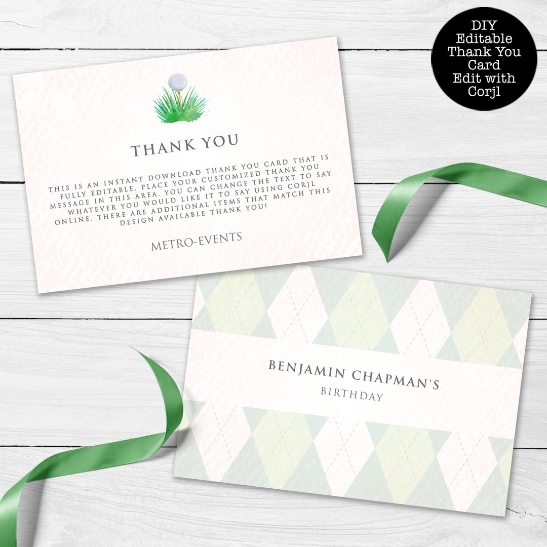 Golf Thank You Card, Corjl Template (digital Download) - Etsy
