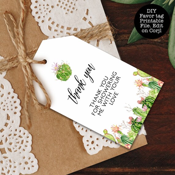 Cactus Favor Tags, Printable Favor Tag, Succulent Gift tags, Editable ...
