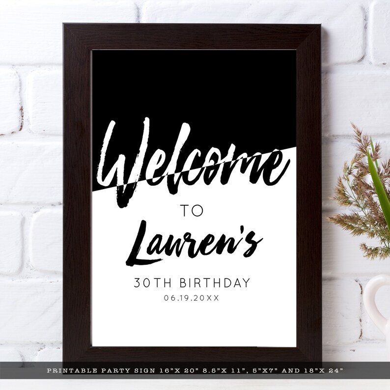Modern White and Black Welcome Sign Printable Party Sign - Etsy