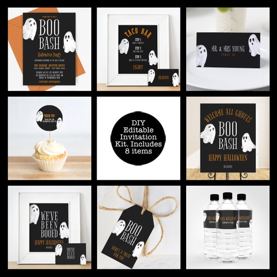 Editable Ghost Invitation Set, Halloween Ghost Invitation Bundle ...