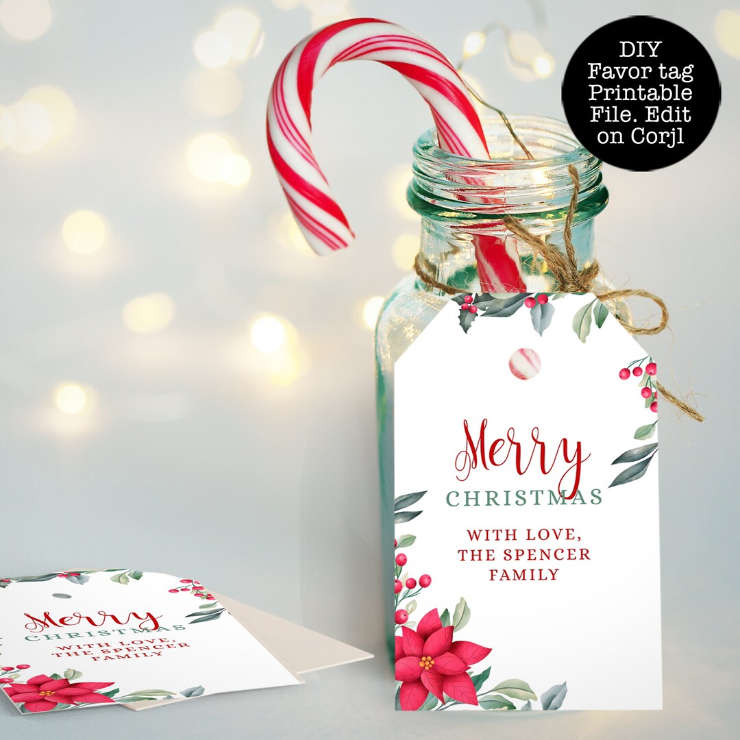 Poinsettia Tags, Floral Christmas Gift Tags, Holiday Favor Tags ...