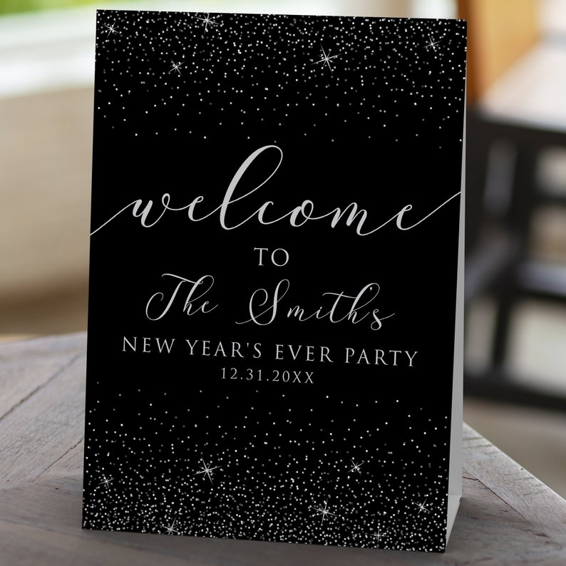 Black & Silver Glitter Welcome Sign: Editable Party Decor (digital ...