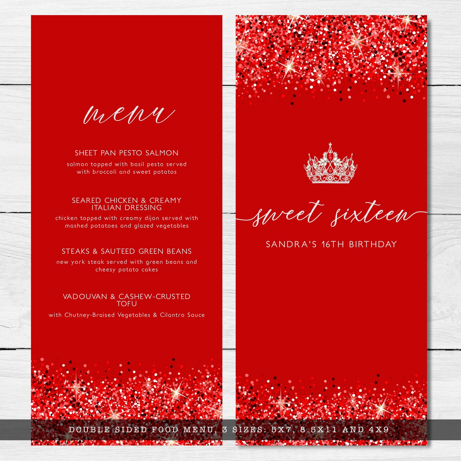 Red Glitter Food Menu Dinner Party Menu Food Menu Dinner | Etsy