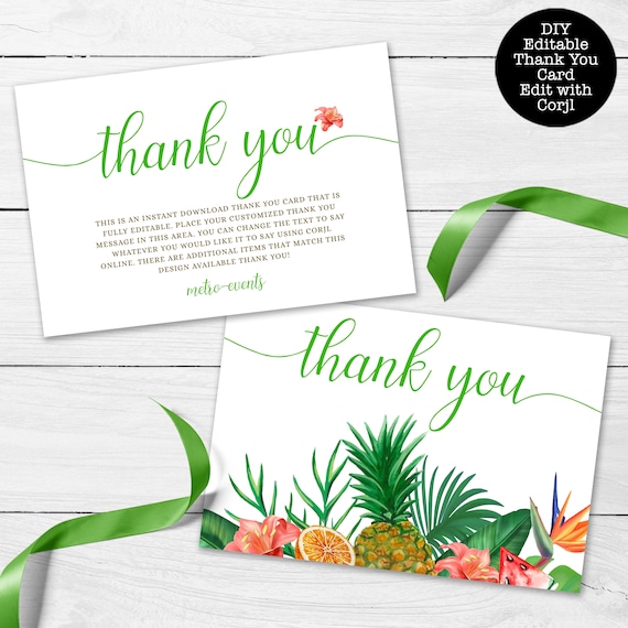 Pineapple Thank You Card, Custom Thank You Cards, Hawaiian Themed ...