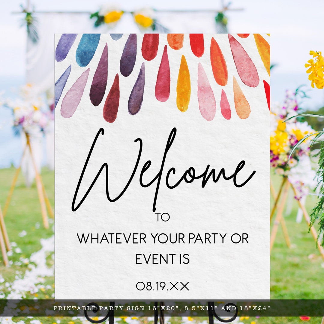 Printable Rainbow Welcome Signs, Rainbow Party Sign, Editable Party ...