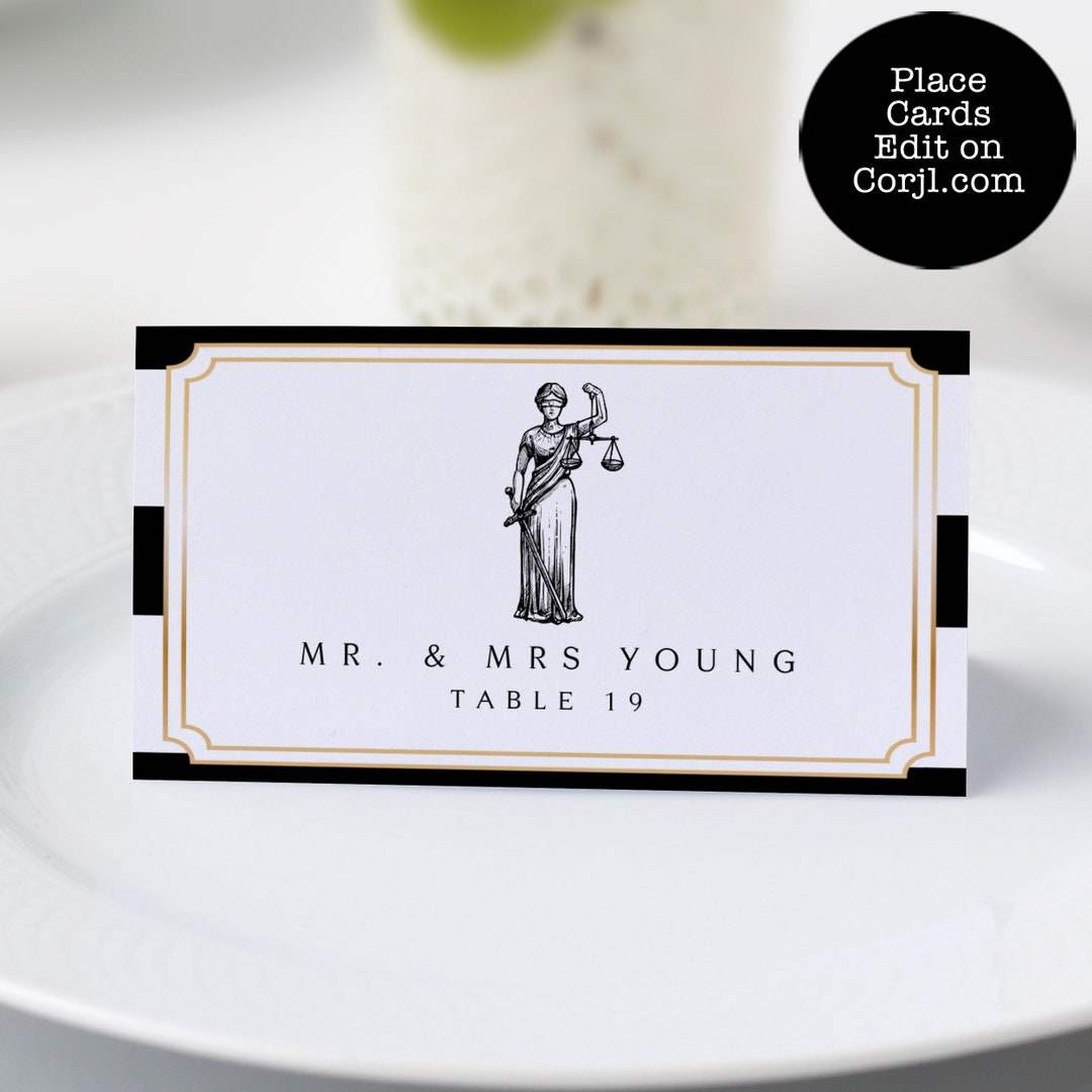 Judge Themed Place Card White and Black Table Cards Corjl - Etsy