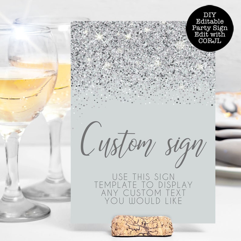 Silver Glitter Custom Sign Printable Sign Glitter Party | Etsy