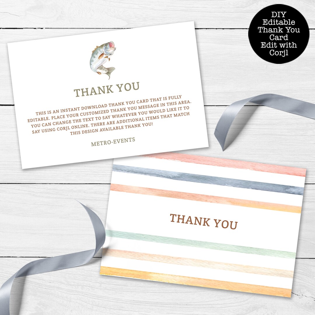 Gone Fishing Thank You Cards, Blue and White Thank You Notes, Fishing ...