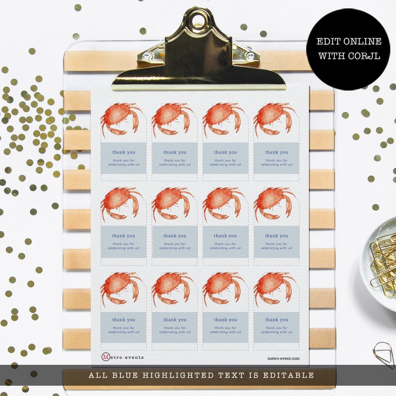 Crab Themed Favor Tags Beach Gift Tag Orange Crab Favor Tag - Etsy