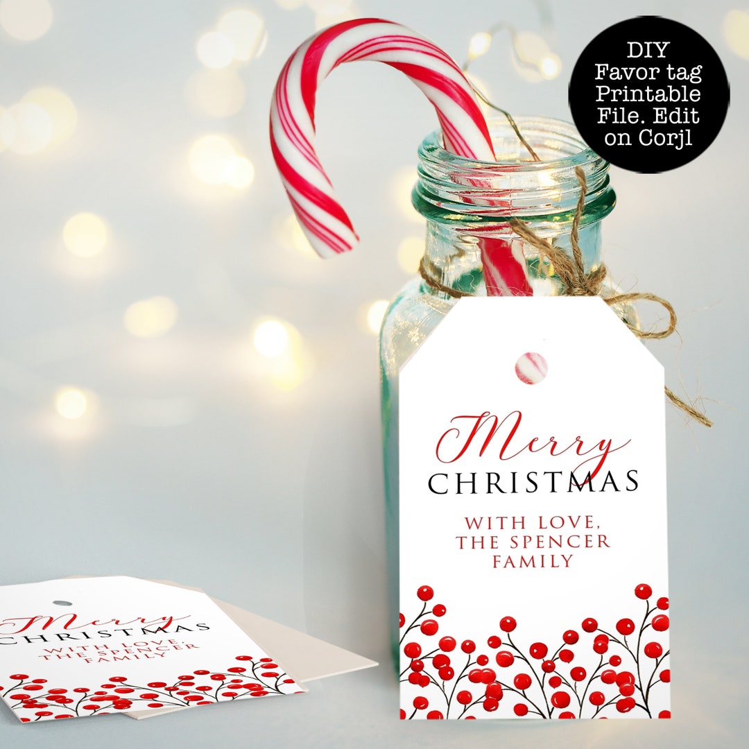 Holiday Tags, Holly Berries Christmas Favor Tags, Holiday Gift Tags ...
