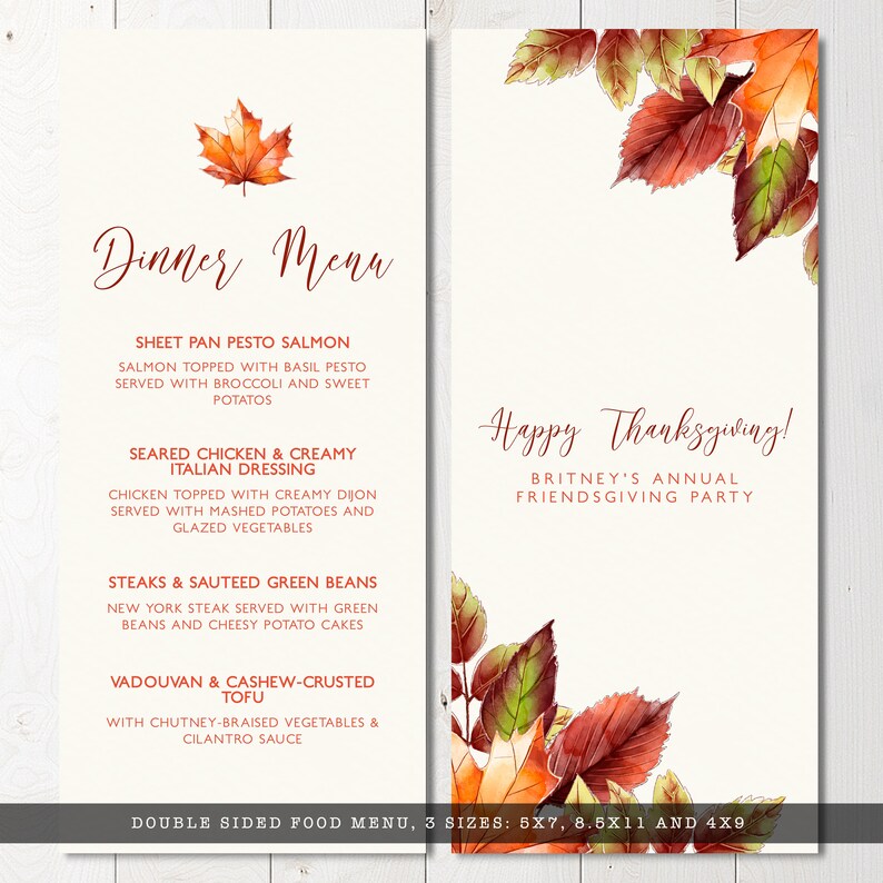 Fall Leaves Menu Dinner Party Menu Thanksgiving Menu Food | Etsy