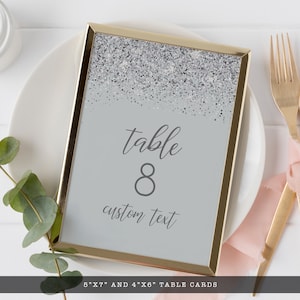 Silver Glitter Bridal Table Number, Glitter Table Decor, Printable ...
