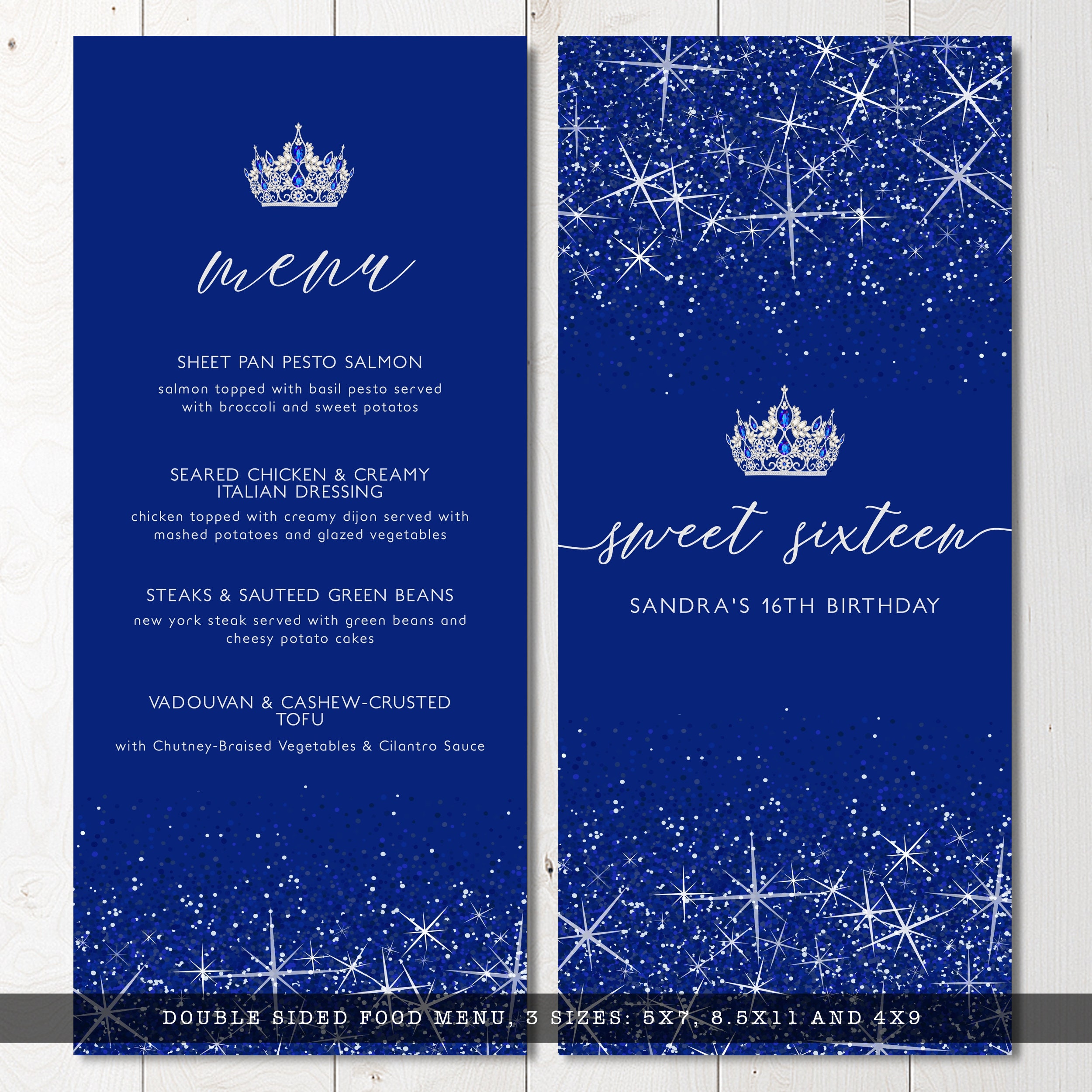 Royal Blue Glitter Food Menu Custom Menu Princess Food Menu | Etsy