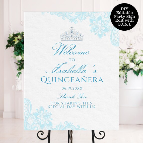 Paper & Party Supplies Paper Editable Welcome Sign Glamorous Quince ...