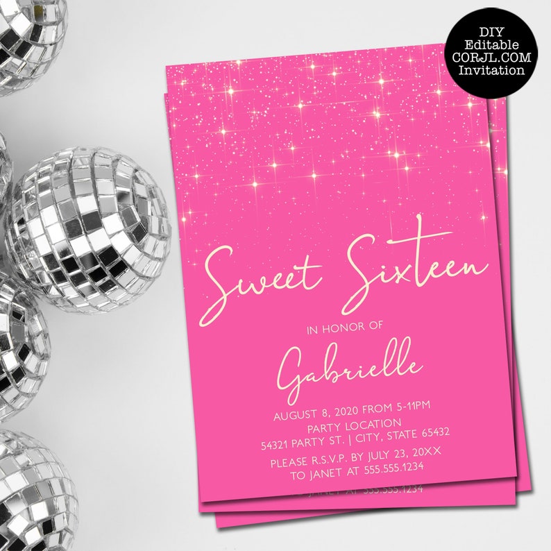 Hot Pink Glitter Sweet 16 Invitations Glitter Sweet Sixteen - Etsy