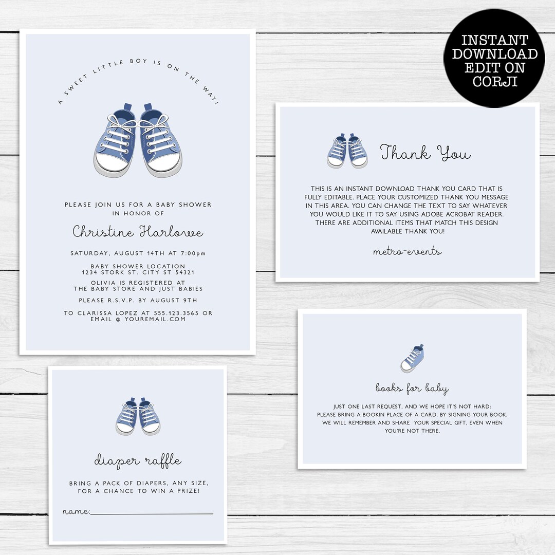 Blue Baby Shower Invitations Set, Printable Invitations, Boy Baby ...
