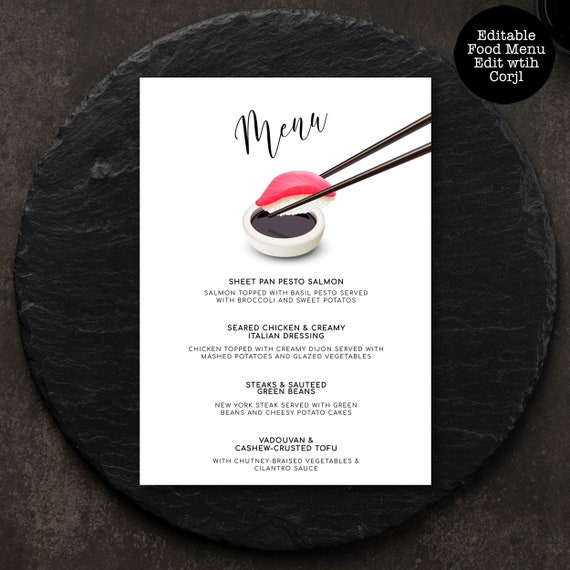 Sushi Food Menu Sushi Night Menu Sushi Themed Menu Dinner - Etsy