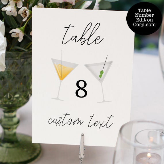 Cocktail Table Number, Cocktail Party Table Décor, Printable Table ...