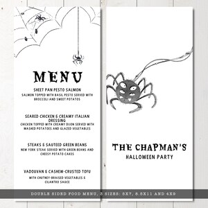Spider Web Food Menu, Halloween Menu, Custom Dinner Menu, Editable ...