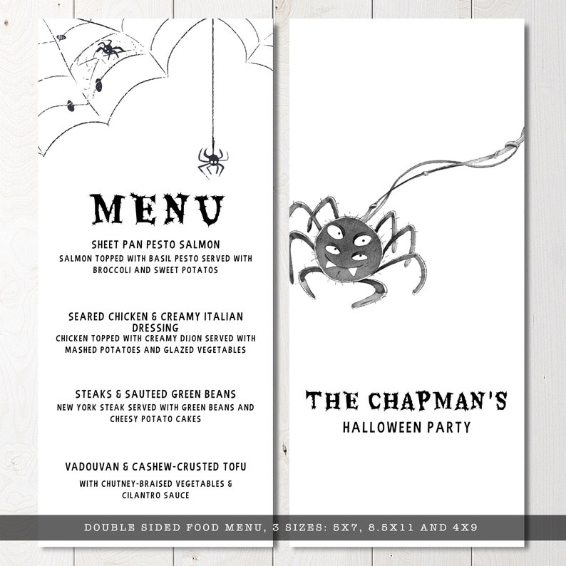 Spider Web Food Menu, Halloween Menu, Custom Dinner Menu, Editable ...