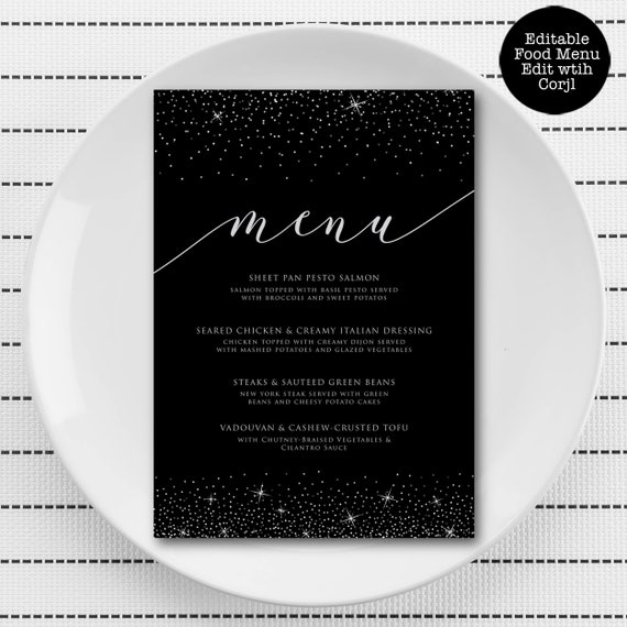 Silver Glitter Themed Food Menu Glitter Dinner Menu Food - Etsy