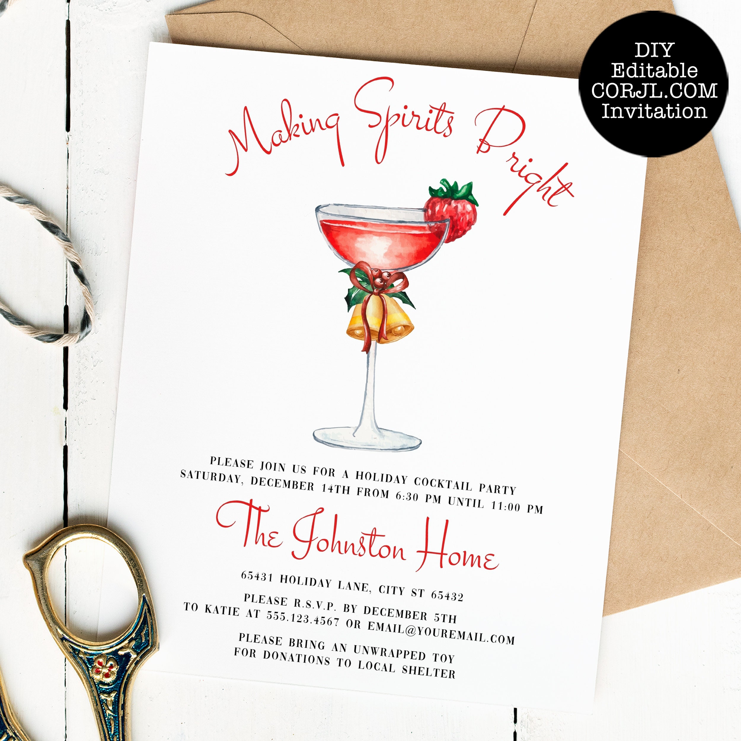 Greeting Cards Paper Cocktail Party Editable Drink's Recipe Gift tag ...