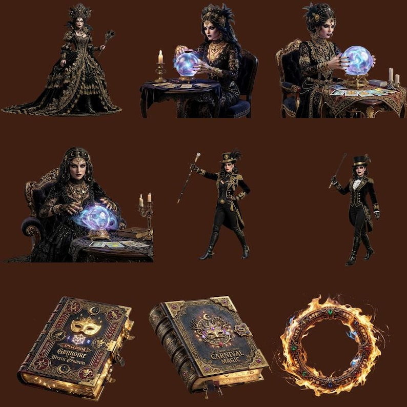 Gothic Dark Carnival Clipart Bundle, Luxury 3D Circus Characters ...