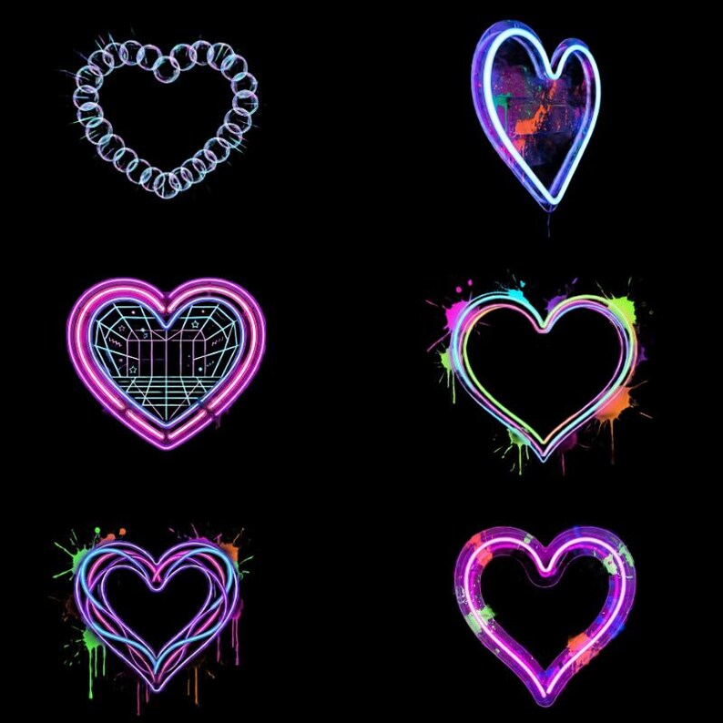 Neon Hearts PNG Bundle, 35 Rainbow Cliparts, Sublimation Design ...