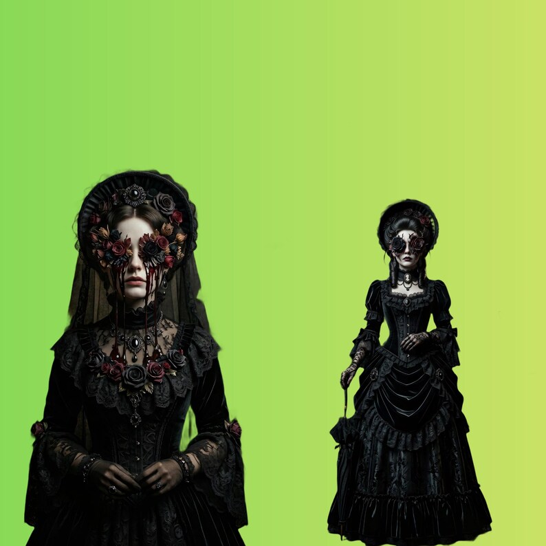 Gothic Surreal PNG Bundle, Victorian Dark Fantasy Portraits, Floral ...
