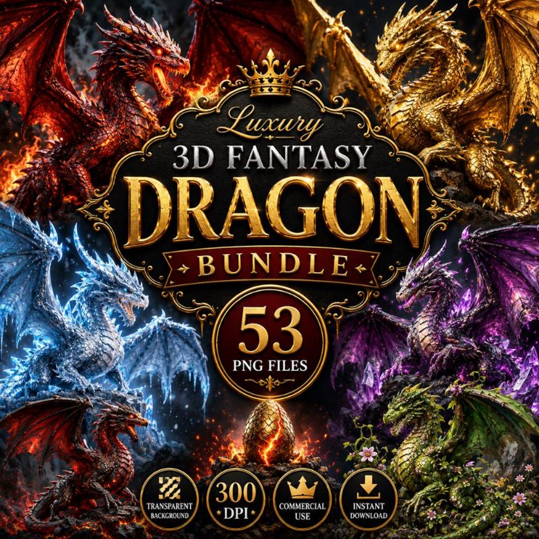 Luxury 3D Fantasy Dragon Clipart Bundle, 53 Mythical Creatures (digital ...