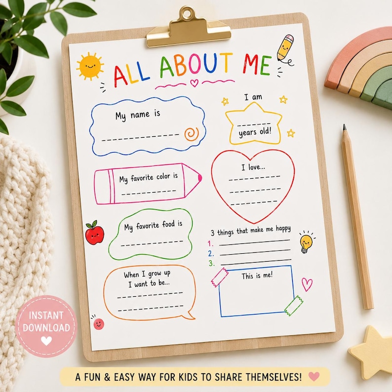 All About Me Worksheet Printable, Back to School Activity for Kids ...