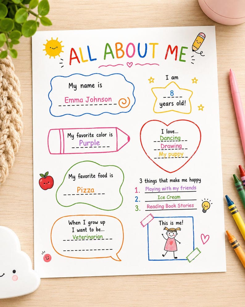 All About Me Worksheet Printable, Back to School Activity for Kids ...