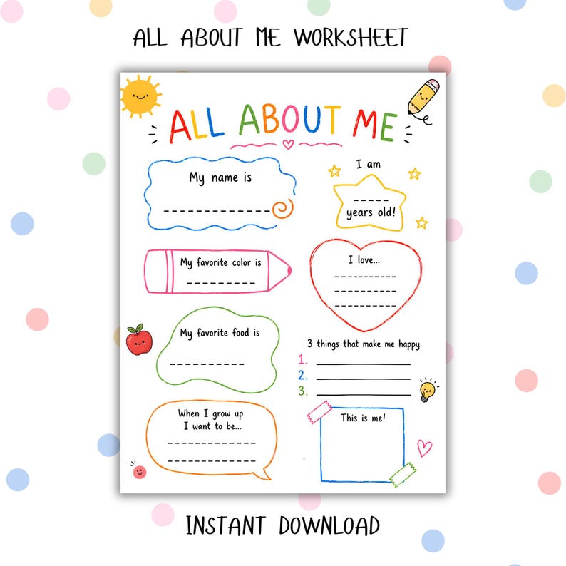 All About Me Worksheet Printable, Back to School Activity for Kids ...