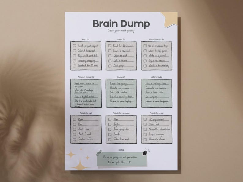 ADHD Brain Dump Printable, Executive Function Planner PDF ...