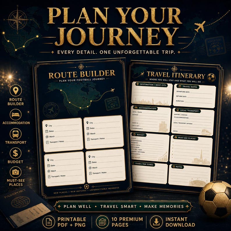 World Cup 2026 Fan Travel Planner Printable, Football Trip Planner PDF ...
